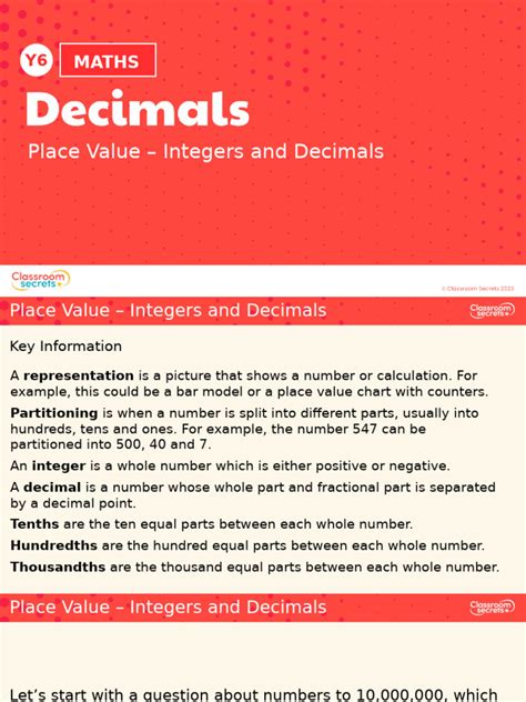 Year 6 Place Value Integers And Decimals Tpp Pdf Numbers Decimal