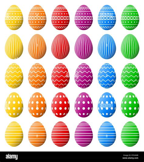 Colorful Spectrum Of Easter Eggs For Easter Holidays High Quality Vector Eggs Isolated On White
