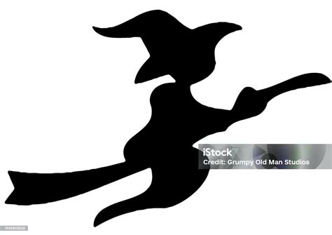 Flying Witch On Broomstick Silhouette Stock Illustration Download Image Now Broom Flying
