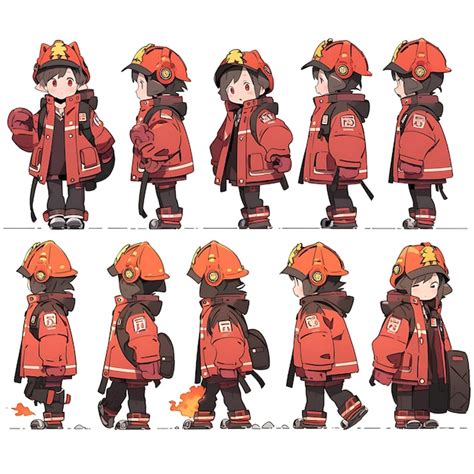 Premium Photo Colorful Male Firefighter Chibi Kawaii Fire Station