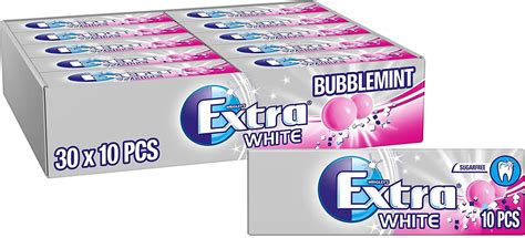 Wrigleys Extra White Bubblemint Sugar Free Chewing Gum 30 Pack X 14g 10 Pieces Per Pack