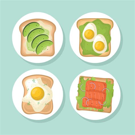 Four Breakfast Toasts 21399063 Vector Art At Vecteezy