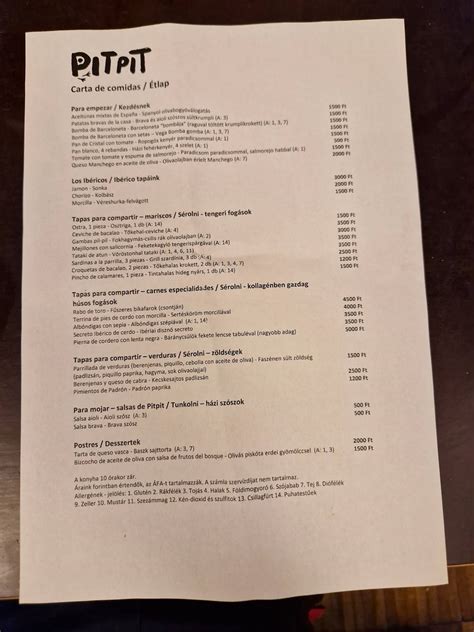 Menu At Arquitecto Pitpit Restaurant Budapest