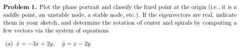 solved problem 1 plot the phase portrait and classify the