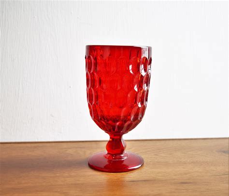 Ruby Red Fenton Thumbprint Chalice Large Glass Goblet Candy Dish Etsy
