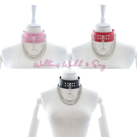Buy 3 Color Leather Bondage Collars With Chain Lock