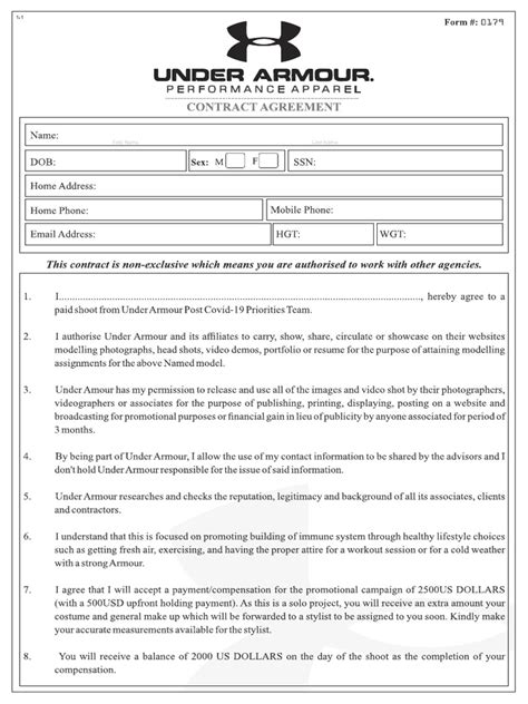 Under Armour Contract Form Pdf
