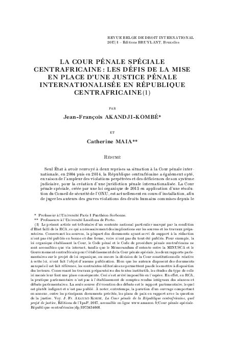 Pdf Jean François Akandji KombÉ Catherine Maia «la Cour Pénale