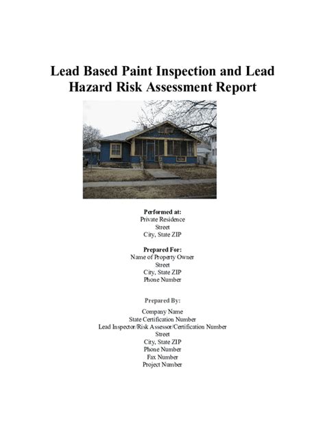 Fillable Online Lead Based Paint Risk Assessment Inspection Report