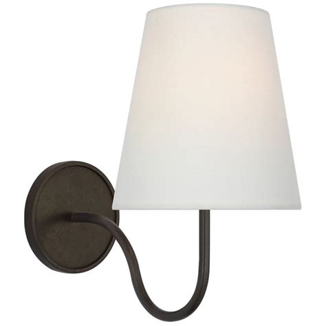 Amber Lewis Lyndsie Small Sconce In Aged Iron With Linen Shade Wall Light W6 X H1075 Linen