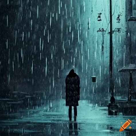 Man Standing Alone In Rain