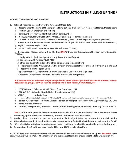 Instructions In Filling Up The Automated Ipcr Form During Commitment