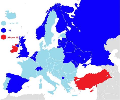 Generalized Age Of Consent In Europe Map