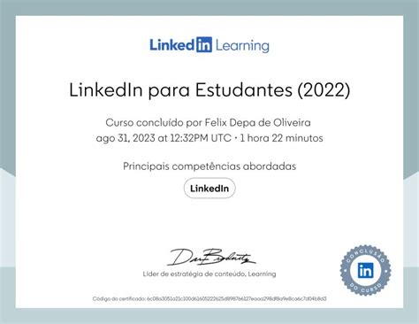 Acabei De Concluir O Curso “linkedin Para Estudantes 2022” De Flavia