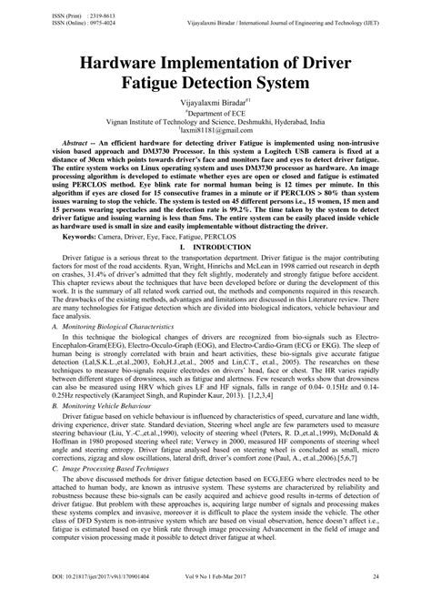 PDF Hardware Implementation Of Driver Fatigue Detection System