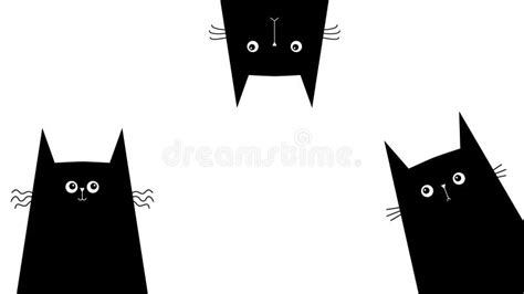 Conjunto De Gatos Gatito En La Esquina Icono De Cara Divertida Negra