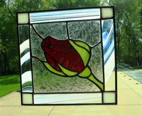 Stained Glass Rose Panel Glass Art