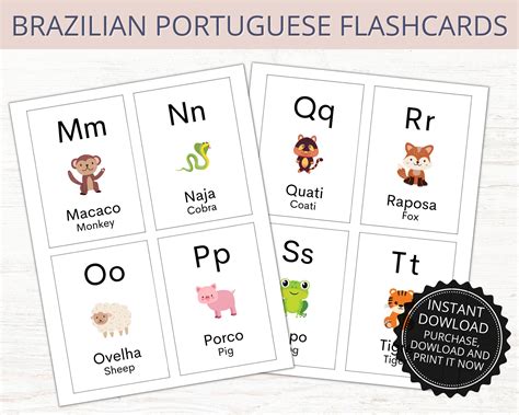 Portuguese English Abc Flashcards Bilingual Alphabet Printable Pdf Etsy