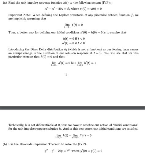 solved a find the unit impulse response function h t to