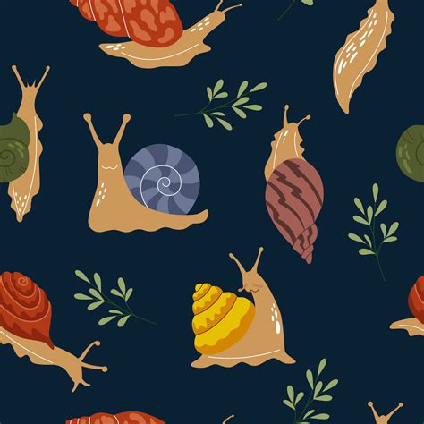Seamless Pattern Of Snails Of Different Colors And Shapes Cute