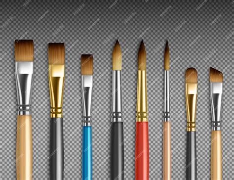 Outils Dartiste Ensemble Réaliste Dimages De Vue De Dessus Isolées Avec Différents Pinceaux De