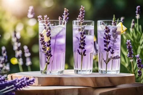 Premium Photo Lavender Glasses With Lavender On A Wooden Table