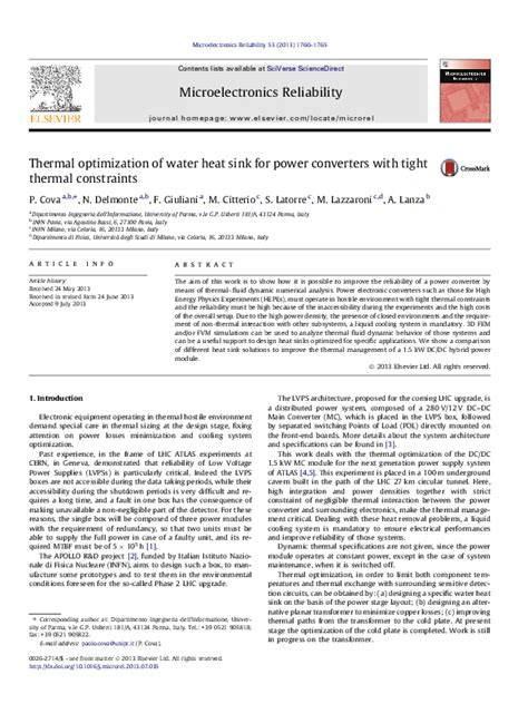 Pdf Thermal Optimization Of Water Heat Sink For Power Converters With Tight Thermal Constraints