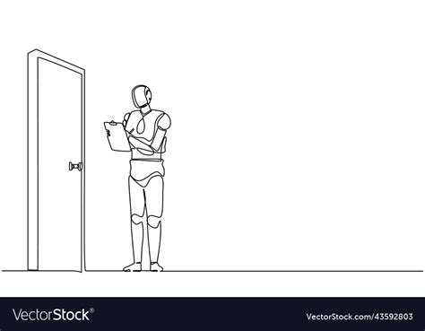 Continuous One Line Drawing Robots Standing Vector Image