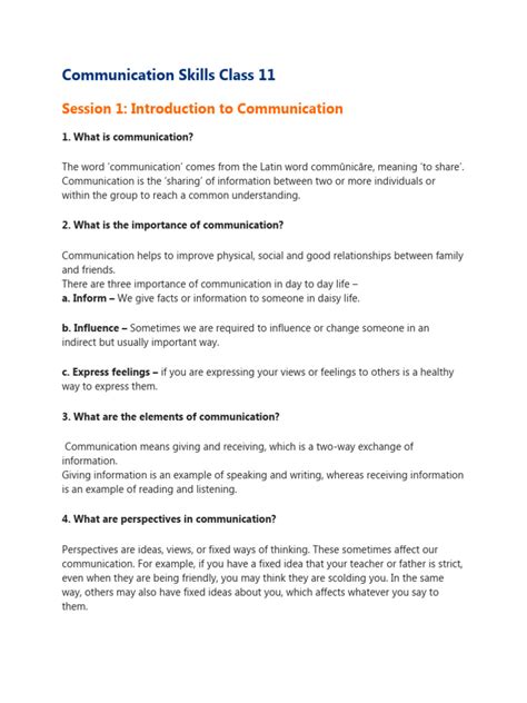 Communication Skills Class 11 Pdf Communication Nonverbal