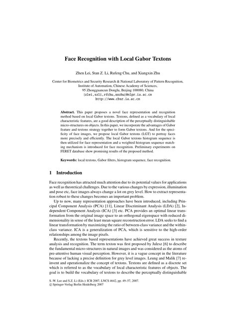 Pdf Face Recognition With Local Gabor Textons