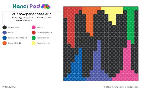Rainbow Perler Bead Drip Fuse Bead Pattern Kandi Pad Kandi Patterns