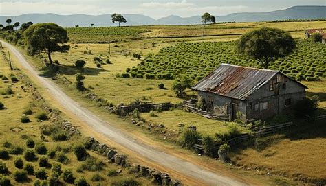 Paisagem Rural Prado Verde Antiga Fazenda Cabana De Montanha Estrada De