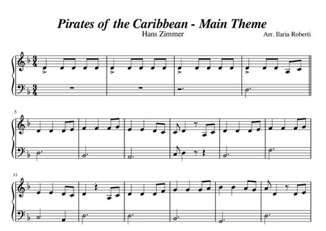 Pirates Of The Caribbean Main Theme Hans Zimmer Easy Piano Sheet