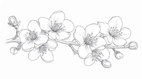 Peach Blossom Flower Coloring Page Professional Floral Illustration