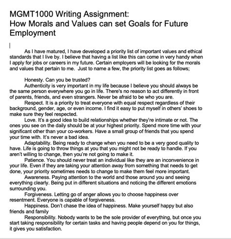 Solved Mgmt1000 Writing Assignment How Morals And Values