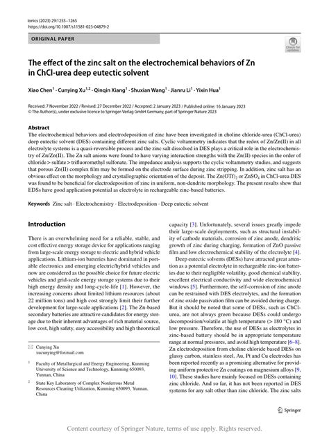 The Effect Of The Zinc Salt On The Electrochemical Behaviors Of Zn In