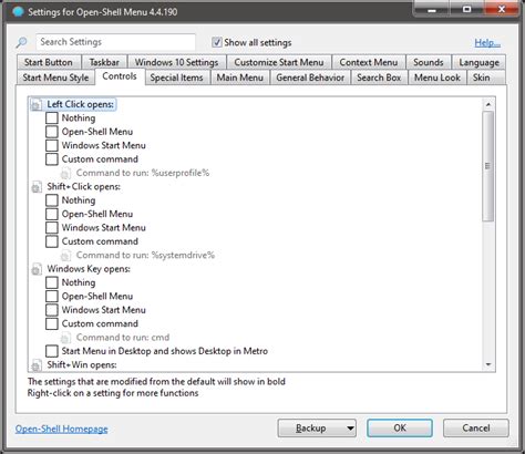 checkboxes not visible in open shell settings window when using win7