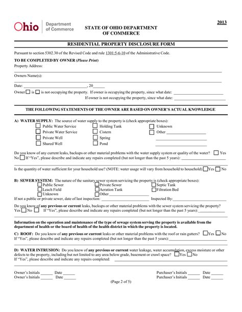 2013 Ohio Residential Property Disclosure Form Fill Out Sign Online
