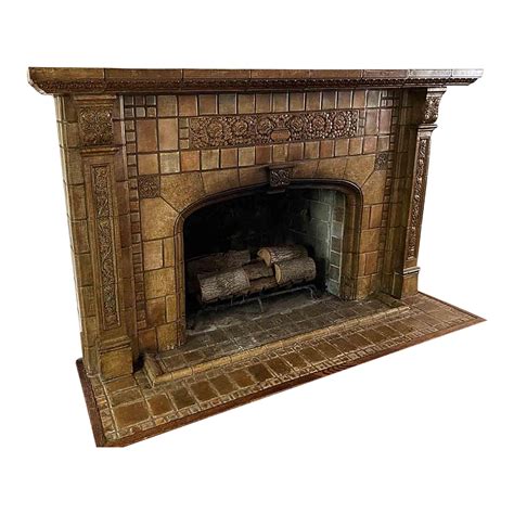 Antique Tile Mantel • Arts And Crafts Style Craftsman Interior Design Art Deco Fireplace