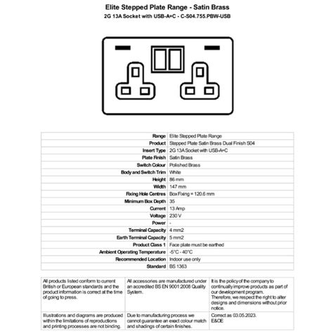 2 Gang 13a Socket With Usb Ac Sockets Satin Brass Elite