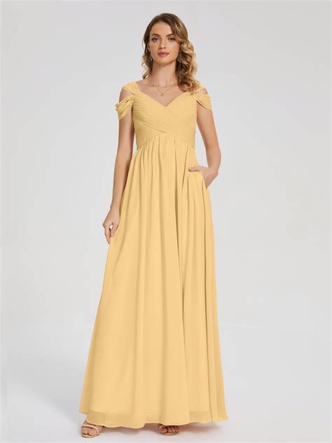 Bridesmaid Dress Gold Charlee Flowy Split Chiffon Bridesmaid Dresses