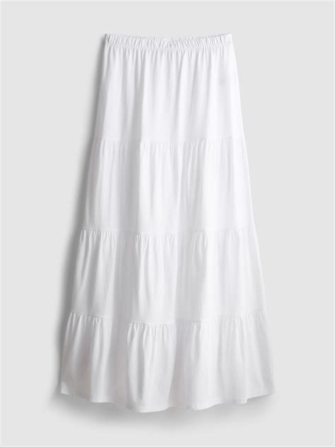 Womens White Cotton Tiered Maxi Peasant Skirt Primark