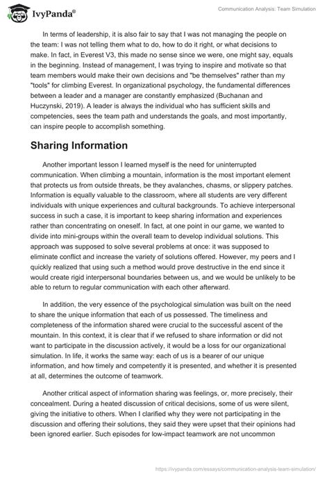Communication Analysis Team Simulation 2481 Words Essay Example