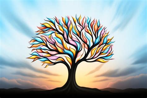Premium Vector A Tree With Colorful Leaves On It At Sunset
