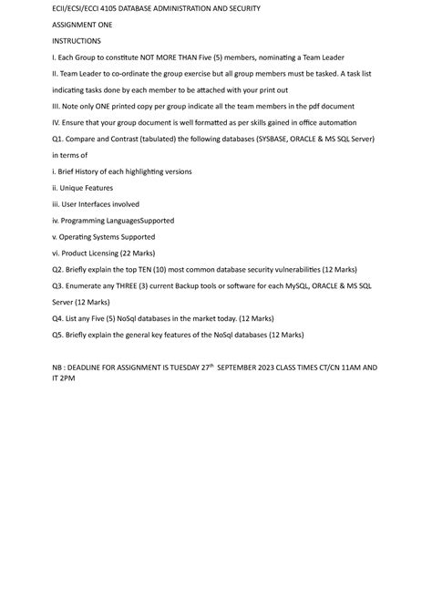 Db Admin Assignment I Read Eciiecsiecci 4105 Database Administration And Security