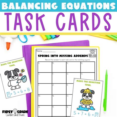 Balancing Equations First Grade Task Cards Spring Worksheets Write The