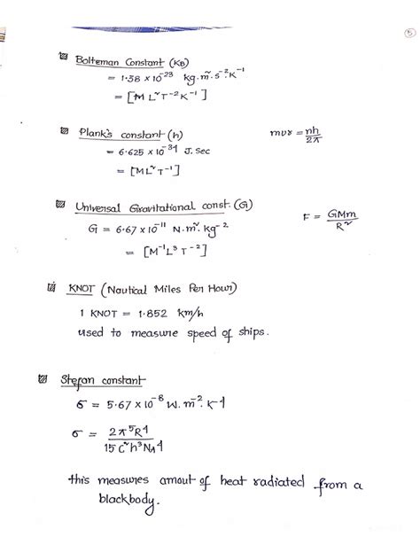 Values Of Various Dimensional Constant Pdf
