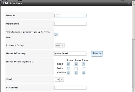 Table B User Account Configuration