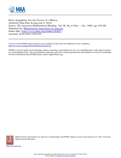 Pdf Norm Inequalities For The Powers Of A Matrix