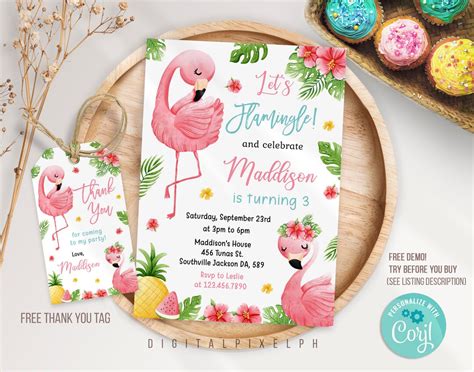Editable Flamingo Birthday Invitation Template Flamingle Invitation